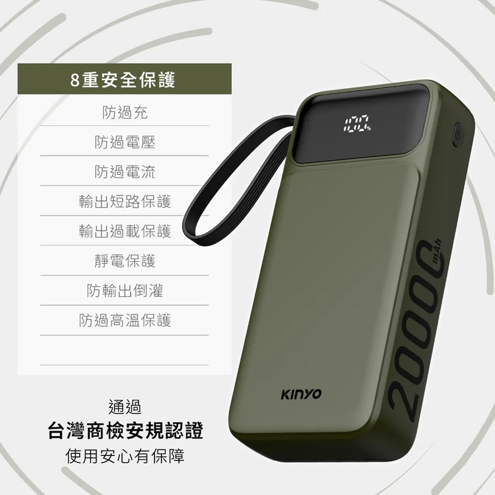 KINYO 台隆手創館 KINYO超能充自帶線行動電源20000mAh(KPB-2550) - PChome 24h購物